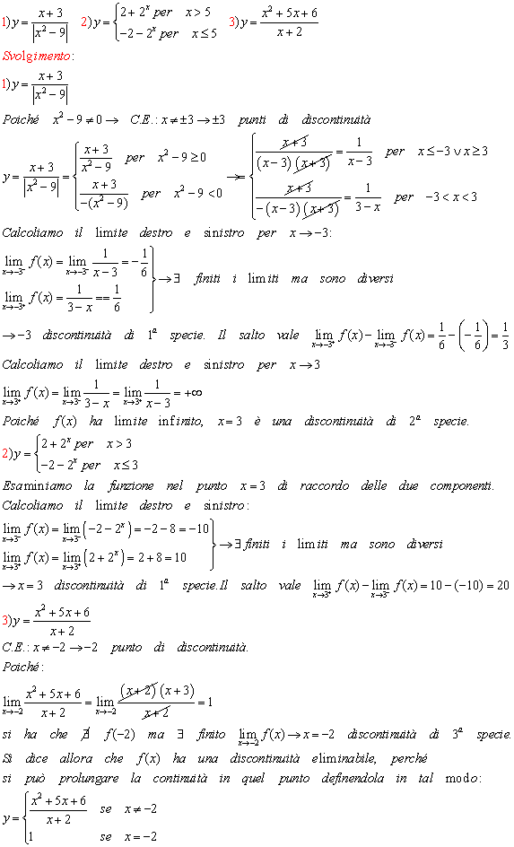 Continuità e discontinuità delle funzioni Continuità e discontinuità delle funzioni